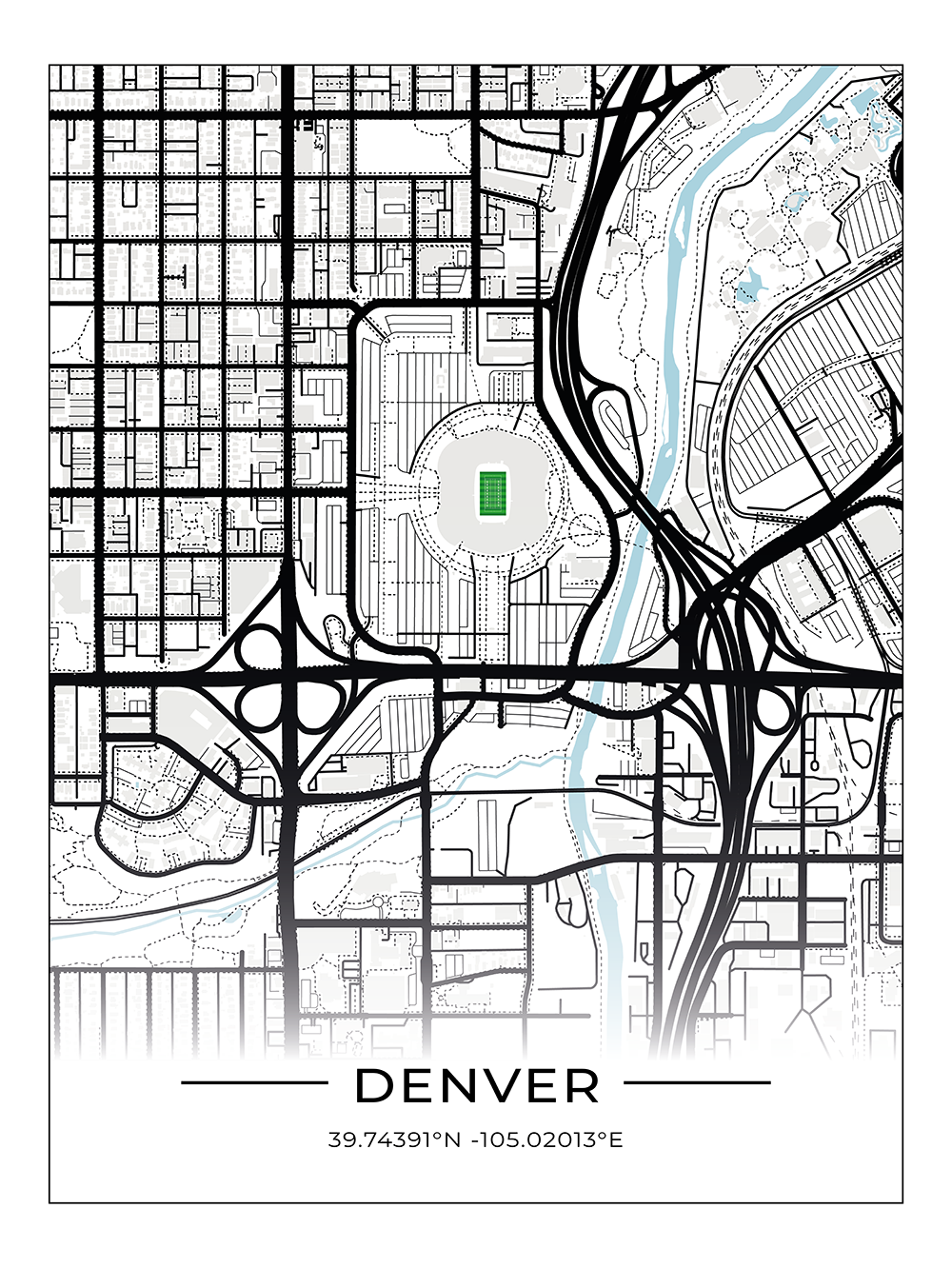 Stadion Poster Denver, Football Map Denver