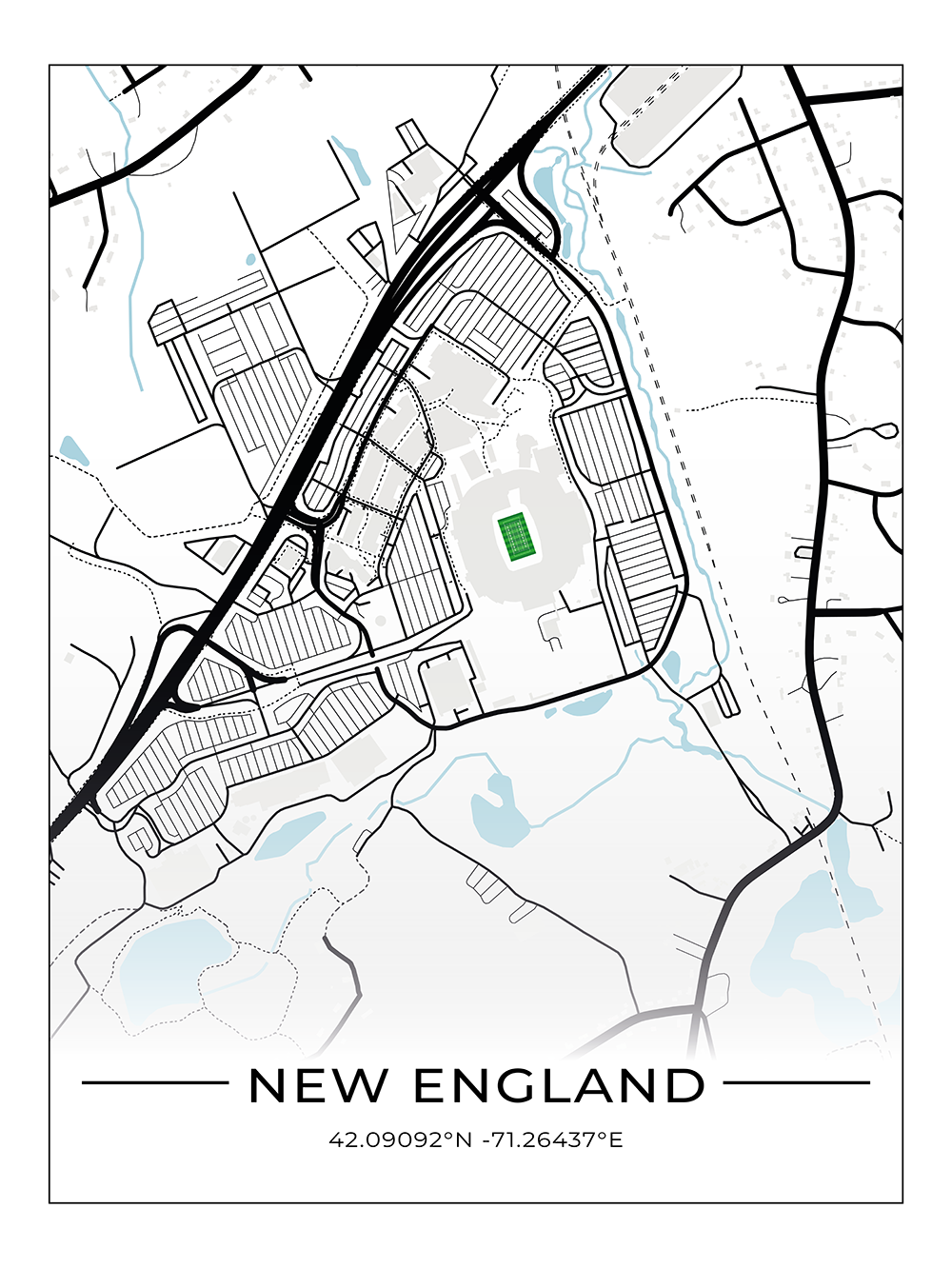 Stadion Poster New England, Football Map New England