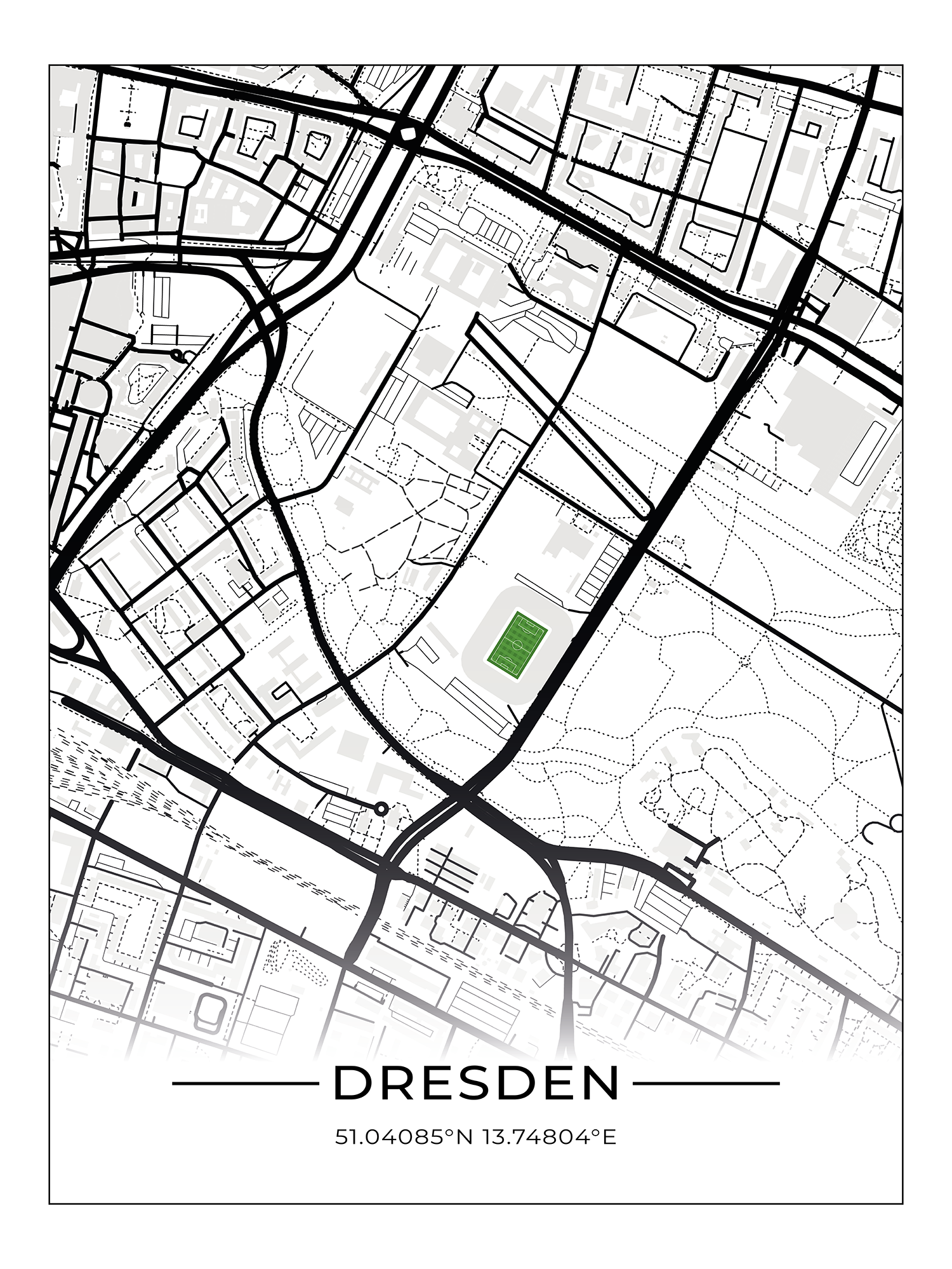 Dresden Stadionkarte als Poster, Geschenkidee Vater oder Freund zum ...