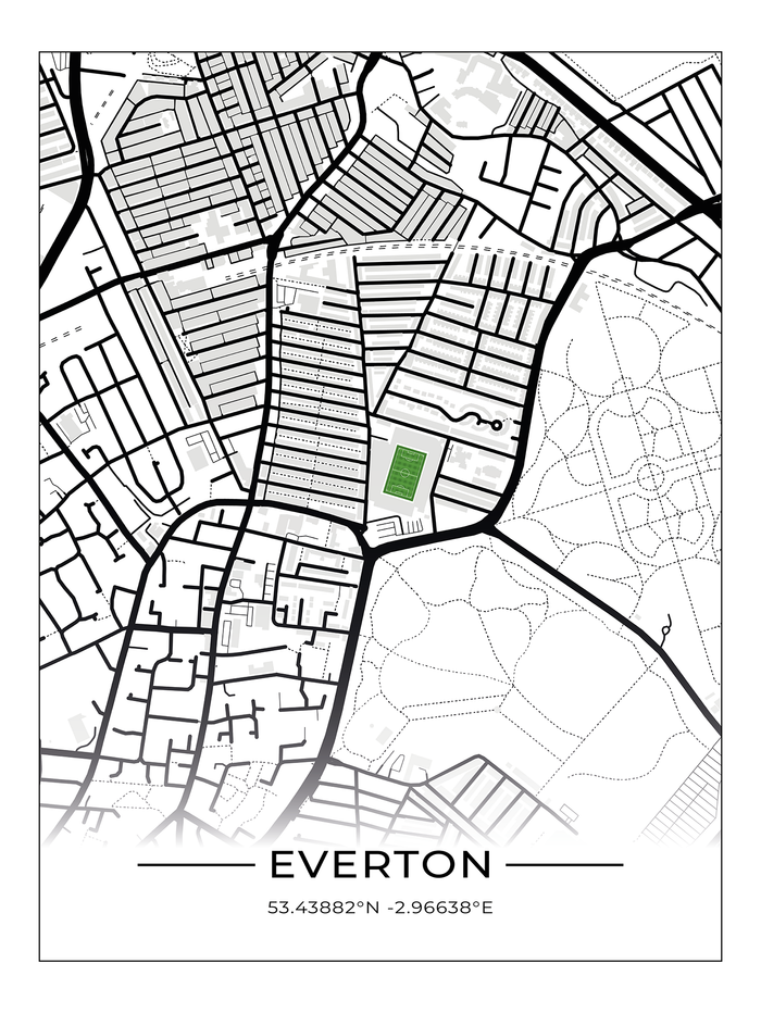 Stadion Poster Everton, Stadion Karte Everton, Fußball Karte, Fußball ...