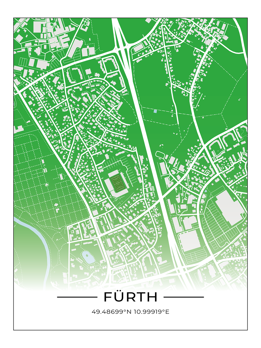 Stadion Poster Fürth, Stadion Karte Fürth, Fußball Karte, Fußball ...