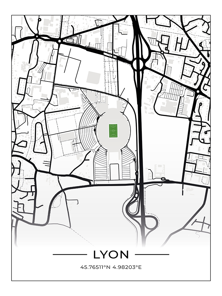 Stadion Poster Lyon, Stadion Karte Lyon, Fußball Karte, Fußball Poster ...