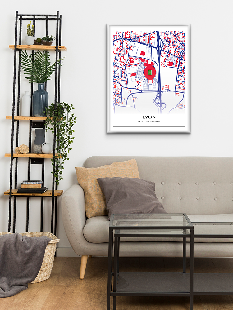 Stadion Poster Lyon, Stadion Karte Lyon, Fußball Karte, Fußball Poster ...