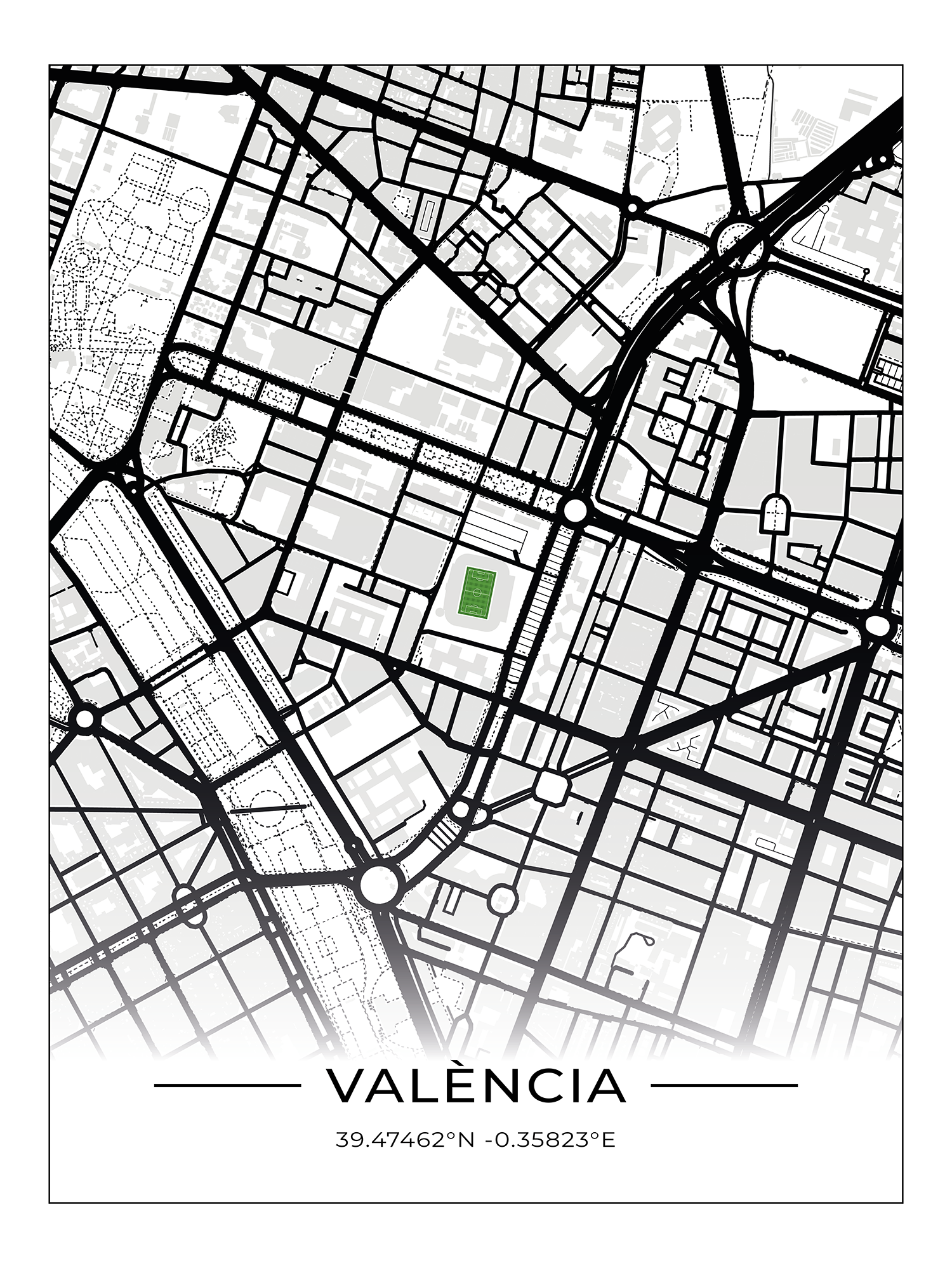 Stadion Poster Valencia, Stadion Karte Valencia, Fußball Karte, Fußball ...