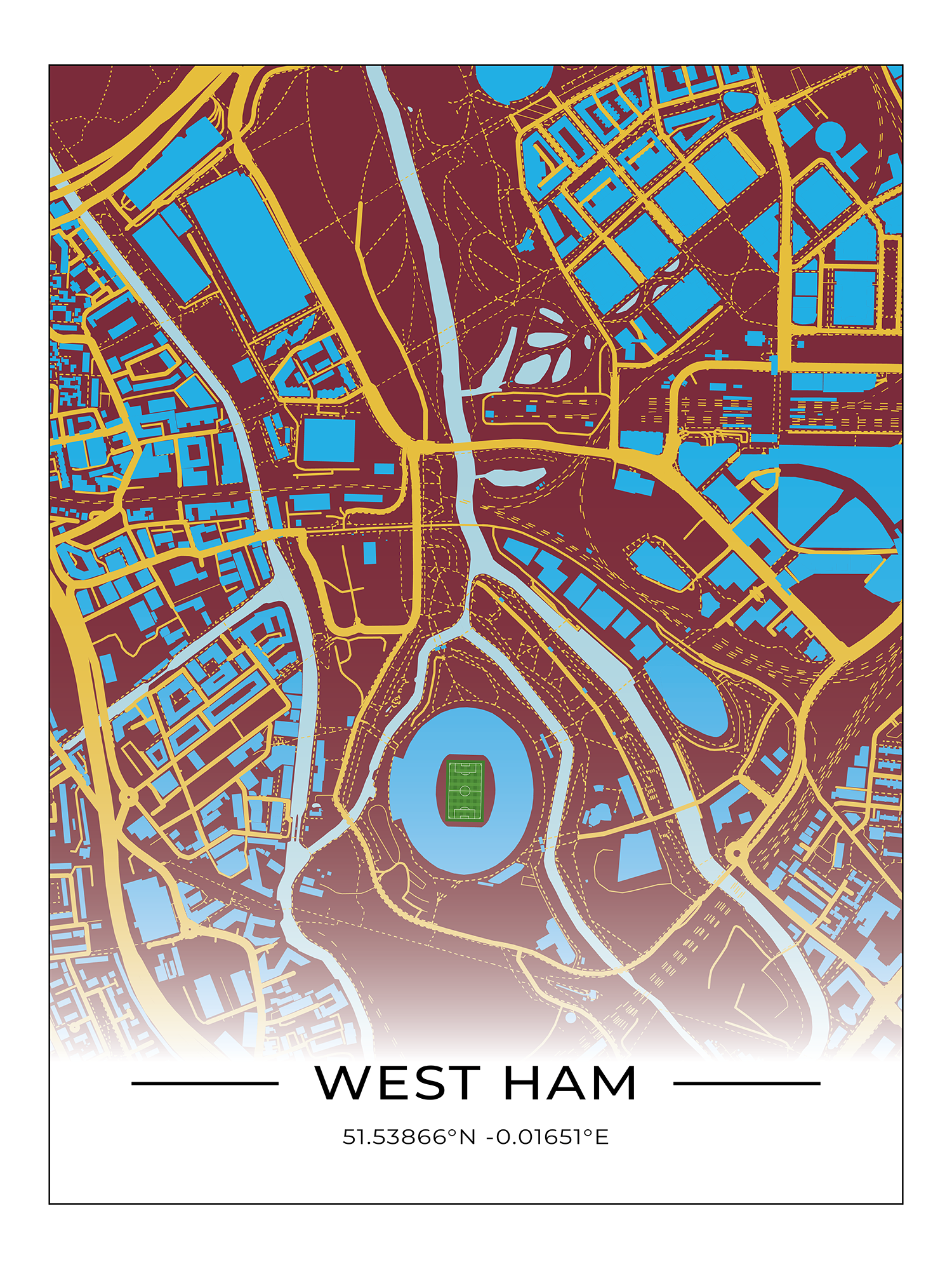 Stadion Poster West Ham, Stadion Karte West Ham, Fußball Karte, Fußball ...